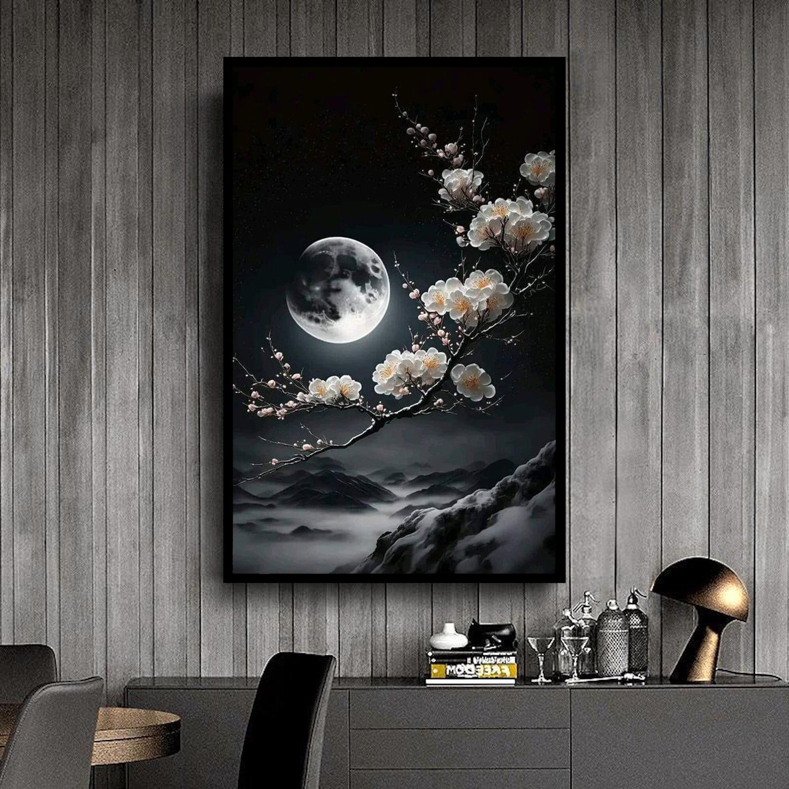 Full Moon Wall Art, Night Sky Canvas, Moon Retro Style Decor Art, Milky ...