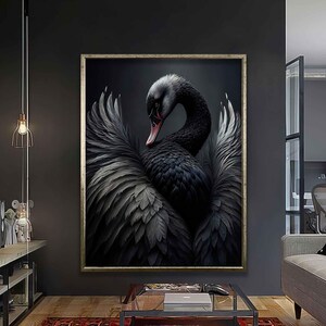 Majestic Black Swan Wall Art - Elegant Feathered Canvas for Living Room ...