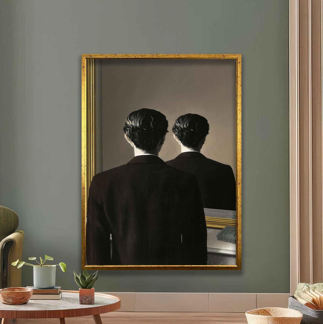 Surrealist Mirror Illusion Art Print - René Magritte Inspired Conceptual Wall Art, Modern ...