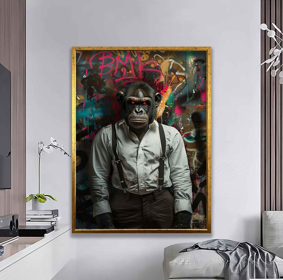 Graffiti Street Art Chimpanzee Portrait , Urban-style Pop Art Wall ...