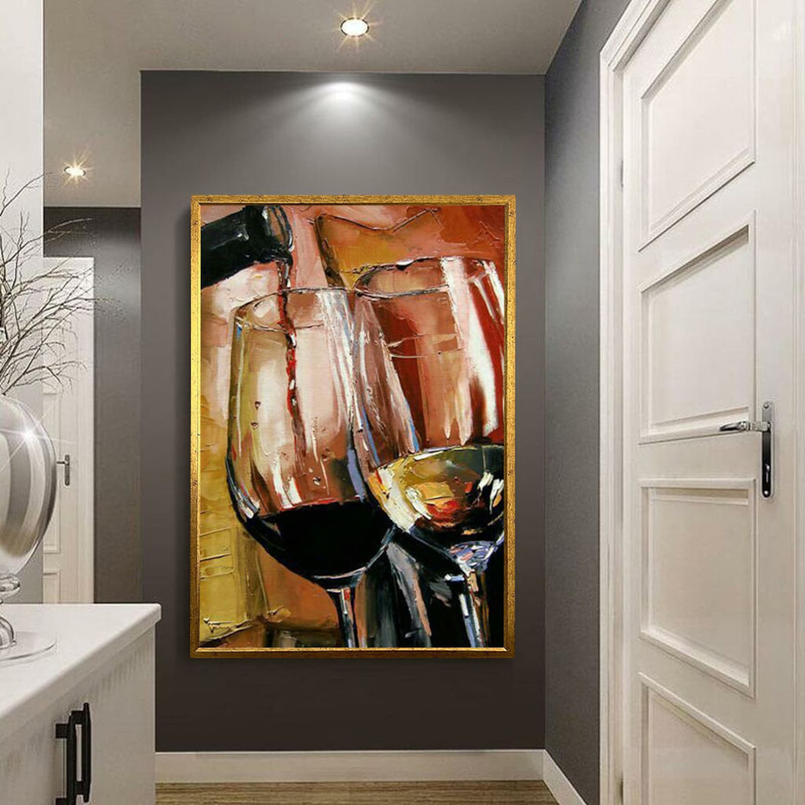 Goblet Canvas Wall Art , Red Wine Canvas Painting , Alcohol Canvas ...