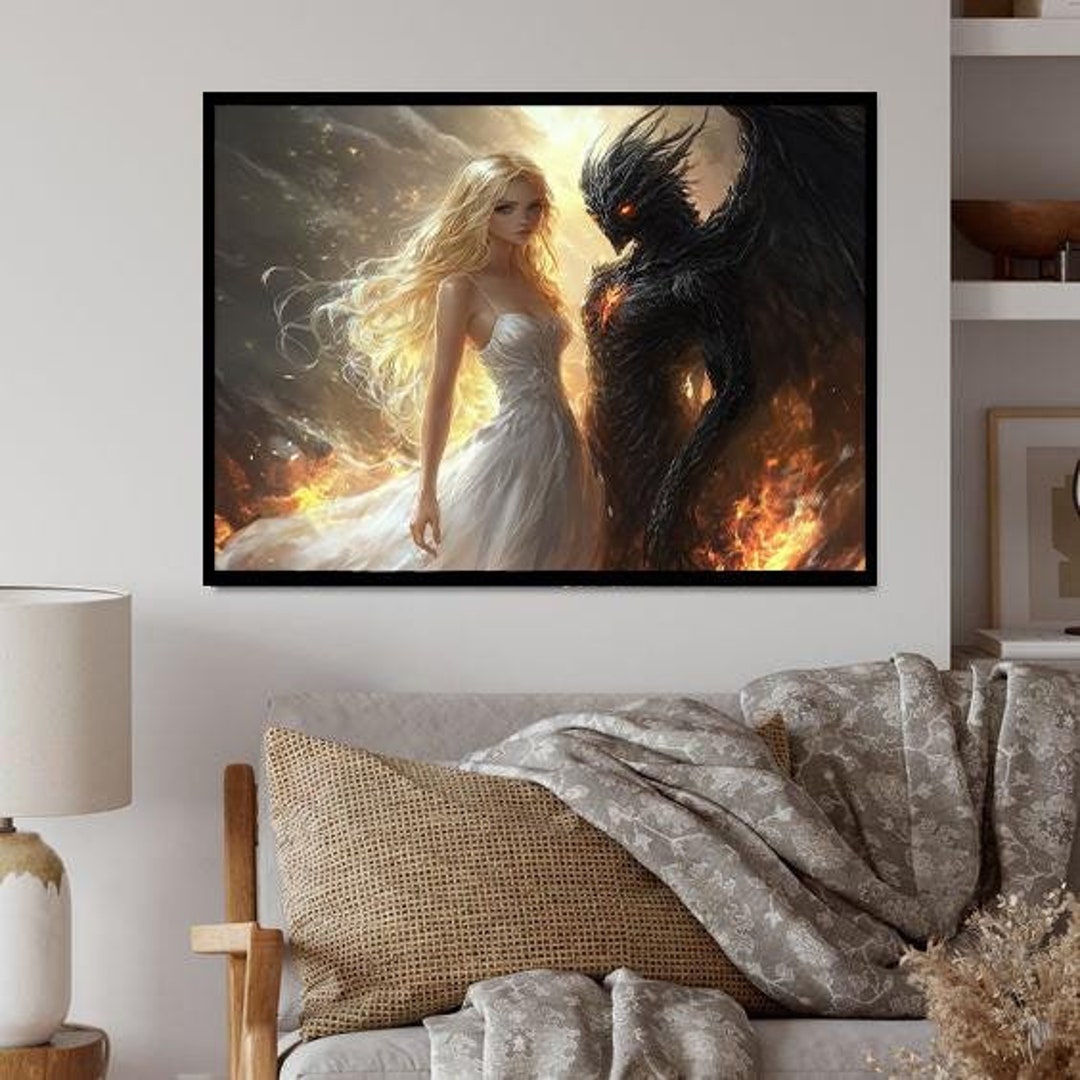 Devil Angel Canvas, Winged Angel Canvas Wall Art, Devil Canvas Wall ...
