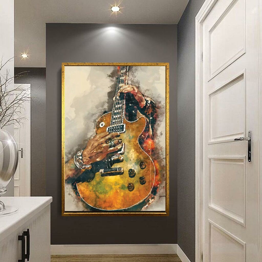Guitar Colorful Paint Canvas Print Wall Art, Guitar Canvas Print, Large ...