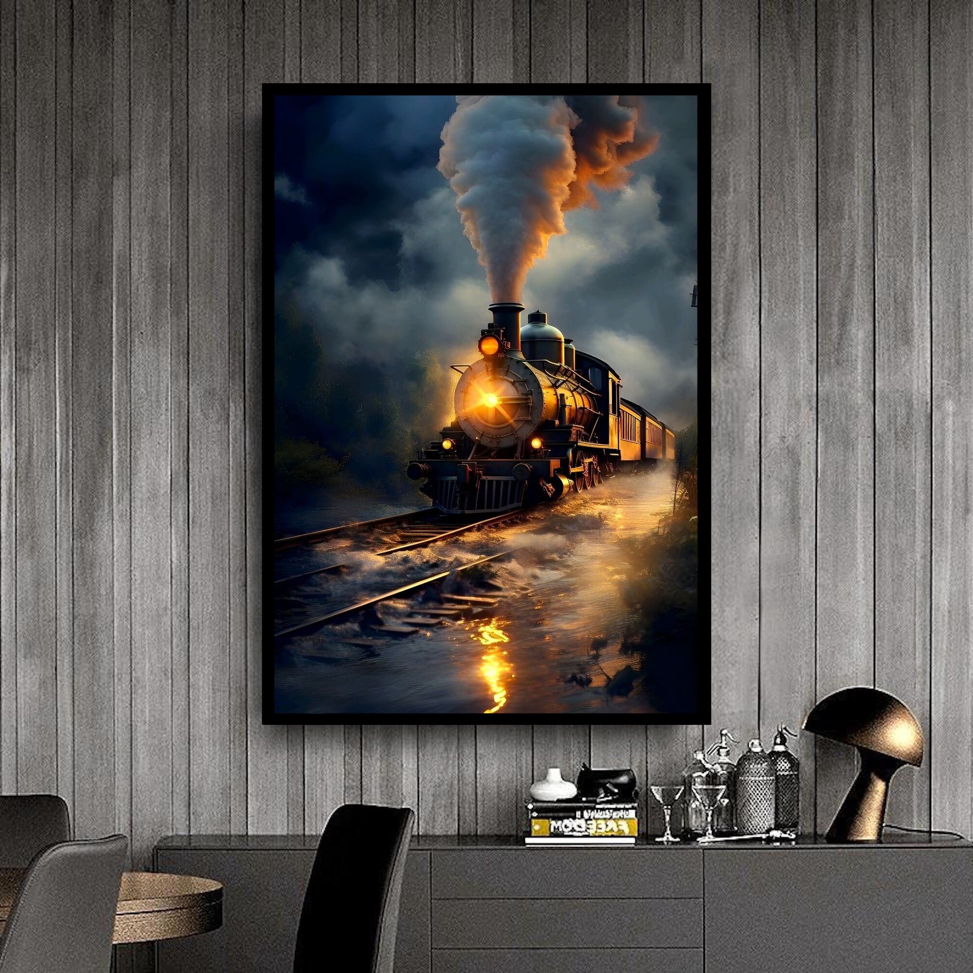 Black and Red Train Poster, Locomotive Wall Art, Train Smoke Poster ...