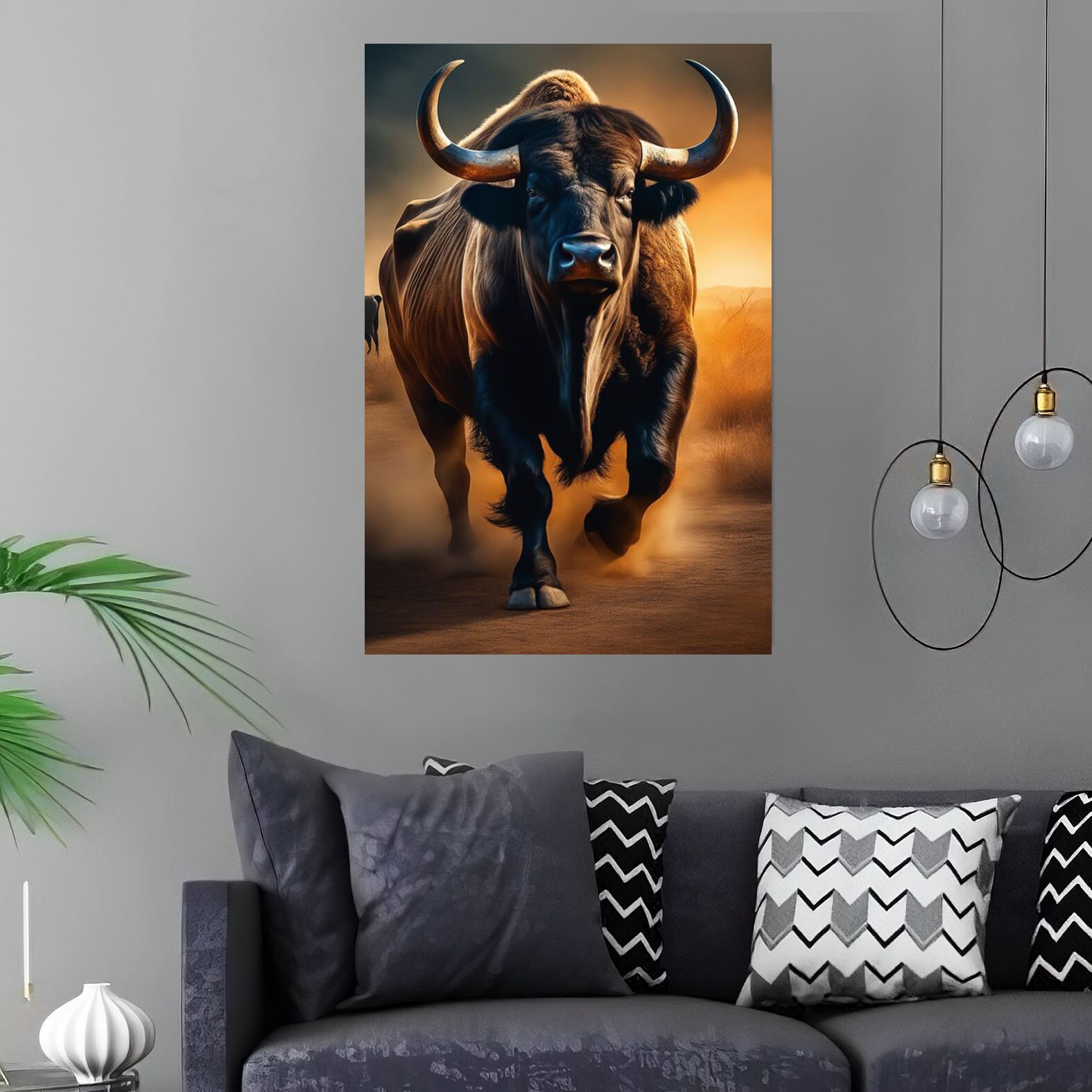 Bull Canvas Wall Art,animals Home Decor,bull Home Decor, Bull Canvas ...