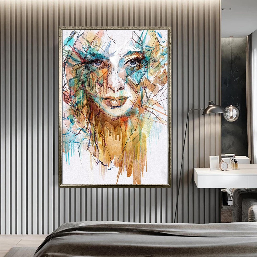 Colorful Girl Face Canvas Wall Art, Woman Portrait Canvas Wall Decor ...