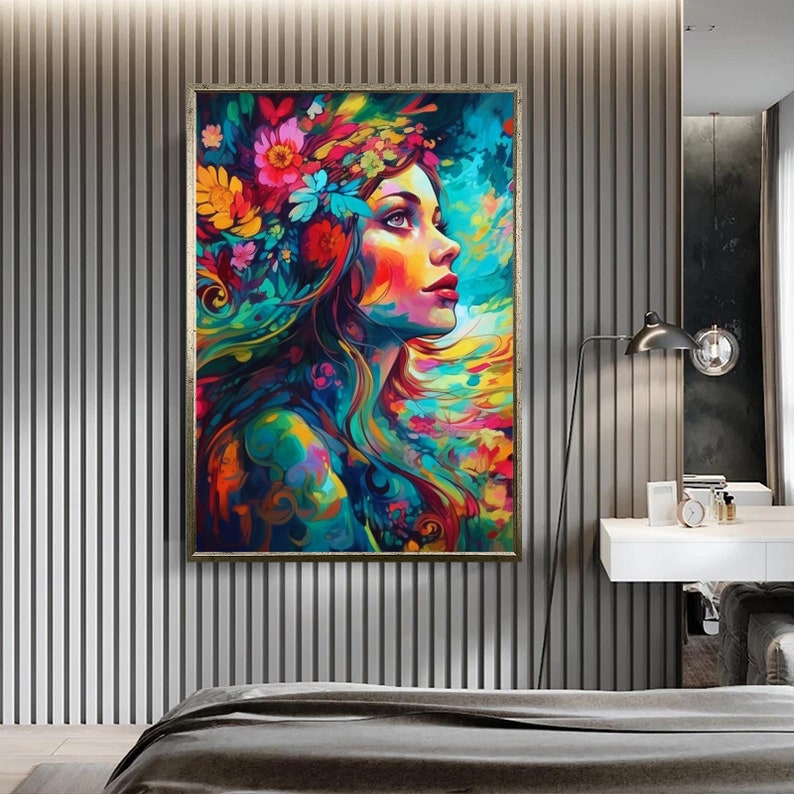 Colorful Girl Face Canvas Wall Art, Woman Portrait Canvas Wall Decor ...