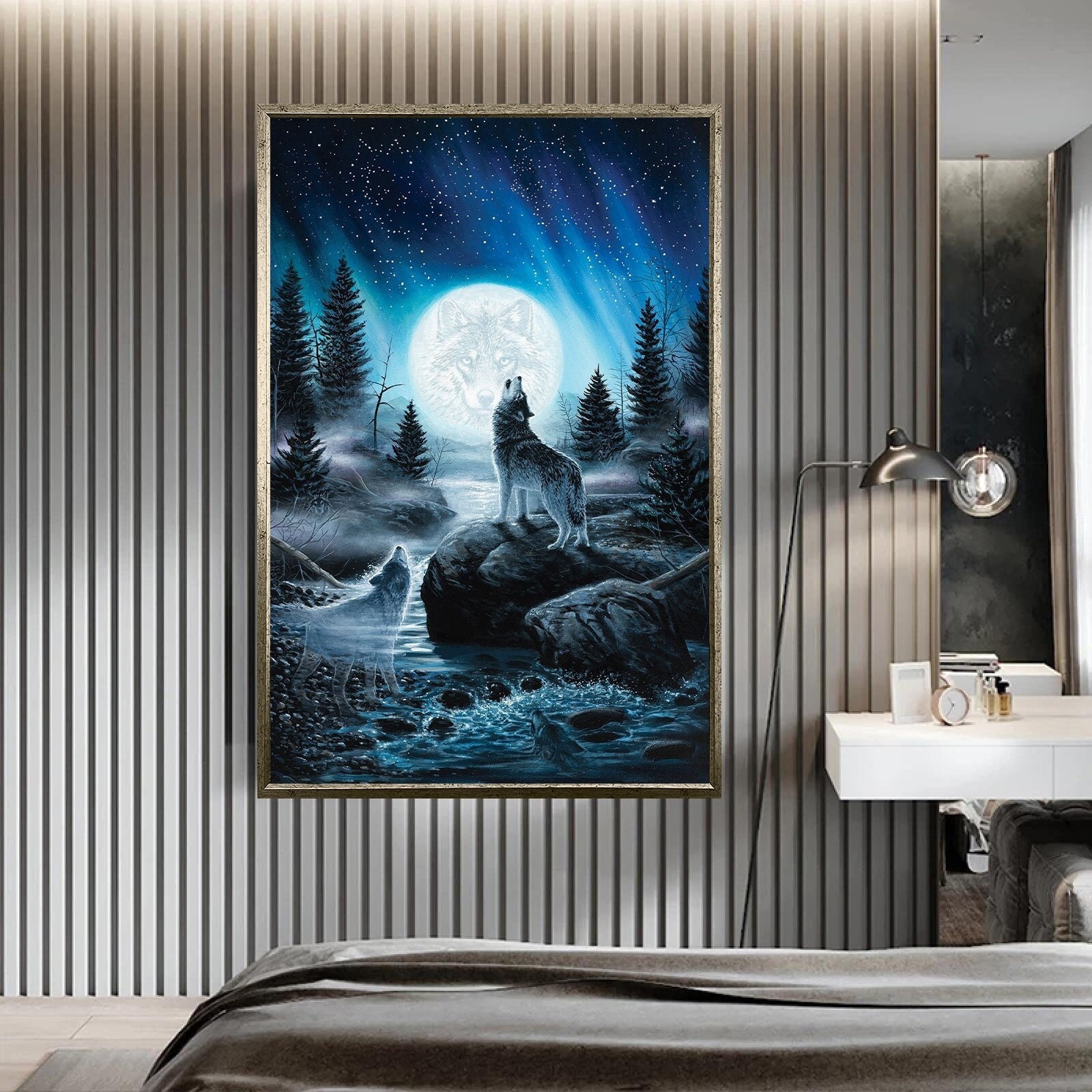 Howling Wolf Wall Decor, Extra Large Wall Art, Large Farmhouse, Jungle ...