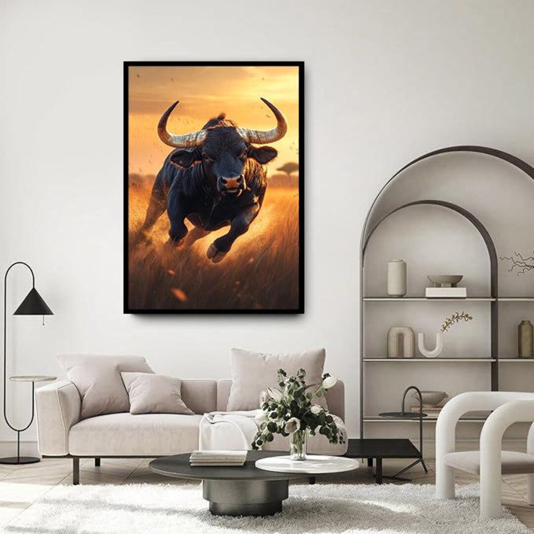 Horned Bull Canvas Wall Art Angry Bull Canvas Print Bull Canvas Home ...