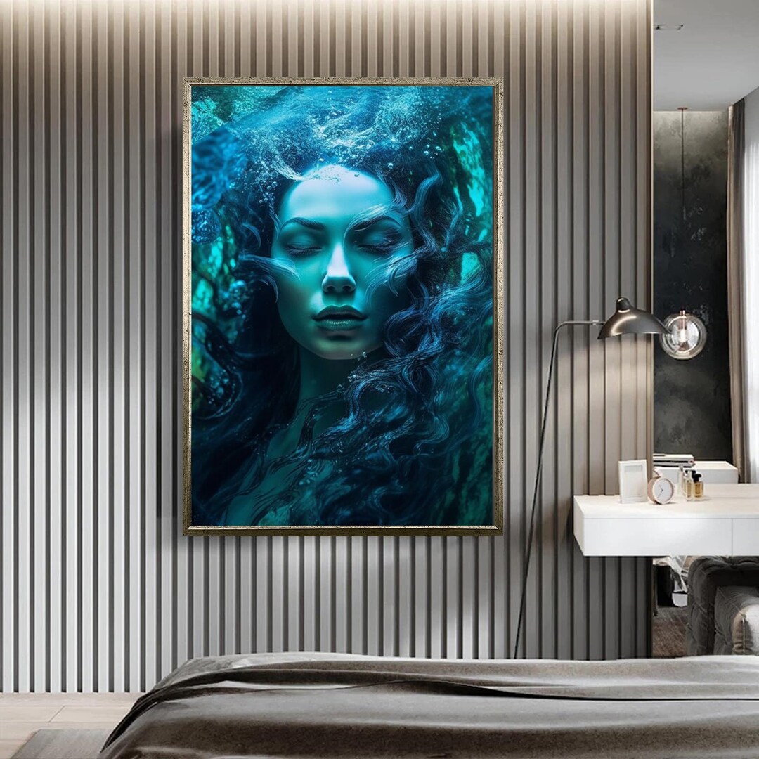 Blue Female Head Portrait Canvas Wall Art Abstract Woman Canvas