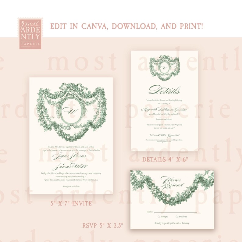 Regency Core Wedding Invitation Instant Download, Editable Wedding ...