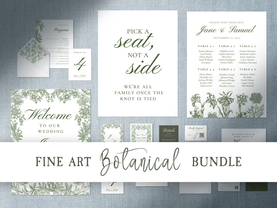 Botanical Garden Wedding Invitation Bundle Printable and Instant ...