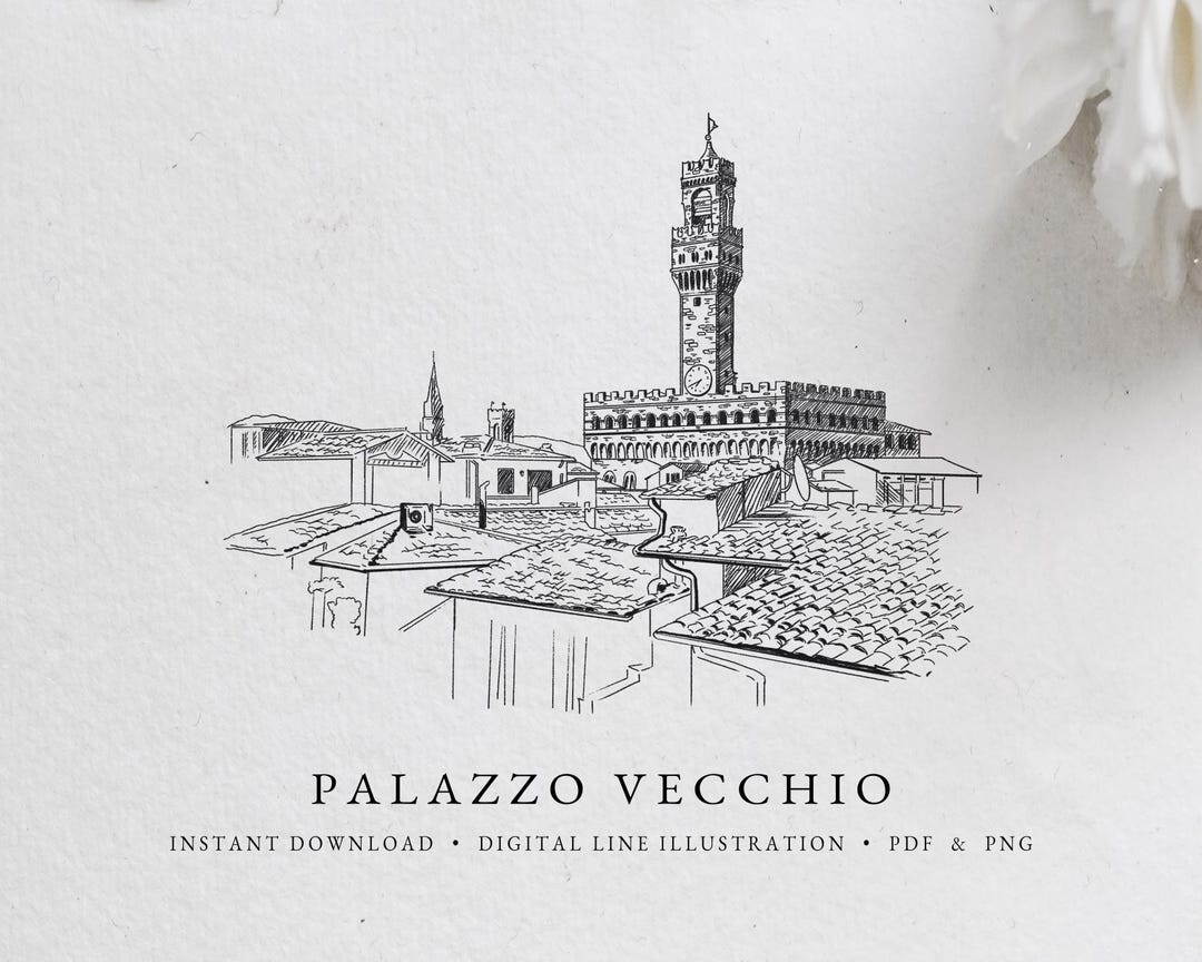 Palazzo Vecchio - Florence, Italy Venue Line Drawing - Hand Drawn Line ...