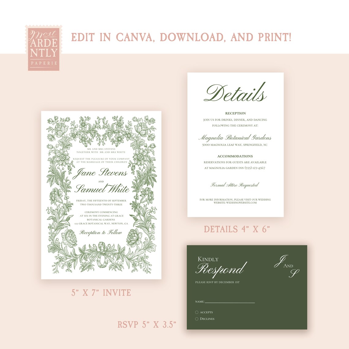 Printable Wedding Invitation Flat Lay Suite for Photographers, Editable ...