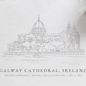 Galway Cathedral, Ireland - Venue Line Drawing - Hand Drawn Line Art ...