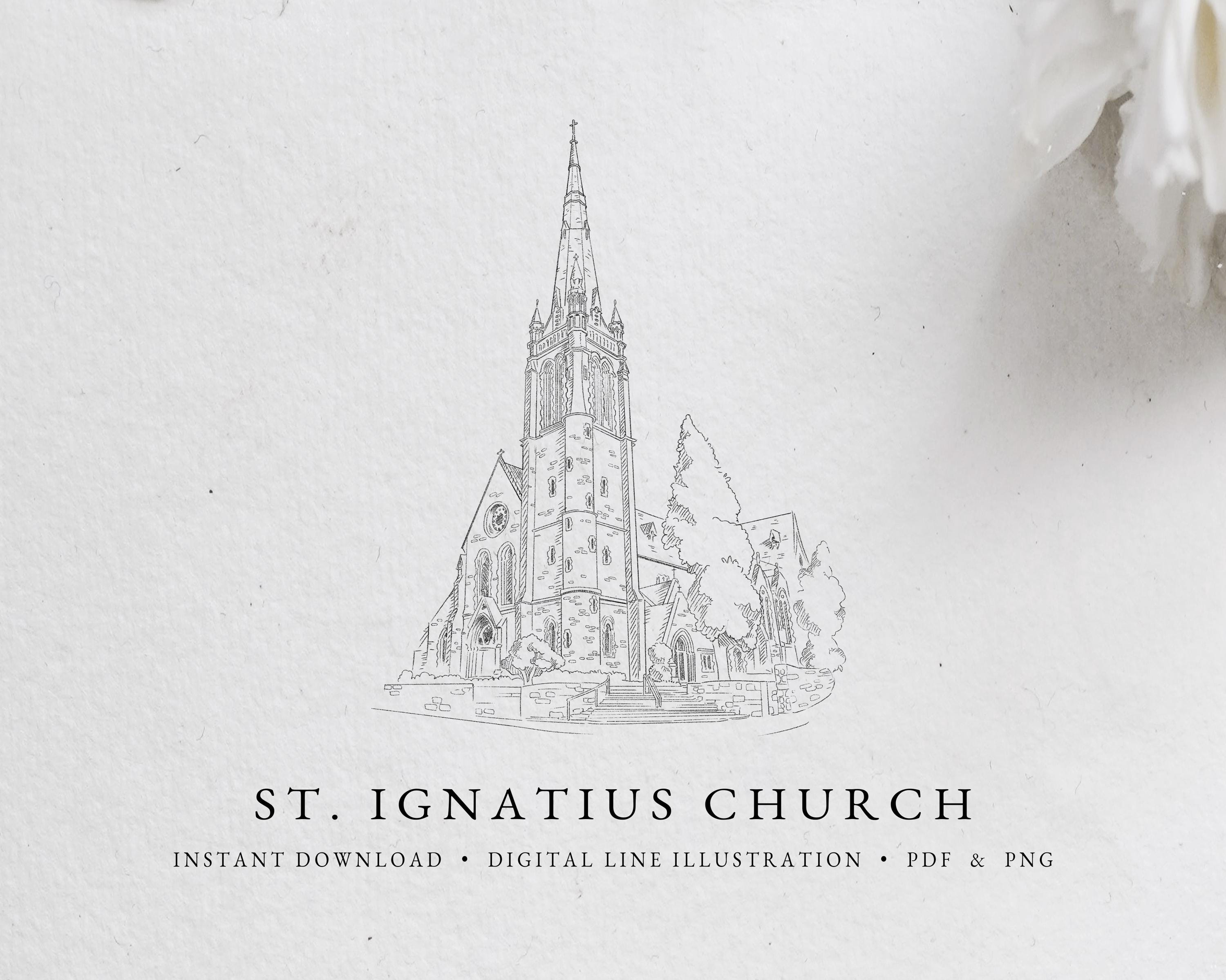 St Ignatius Church Line Drawing - Victoria, Australia Church Wedding Stationery Venue Line ...