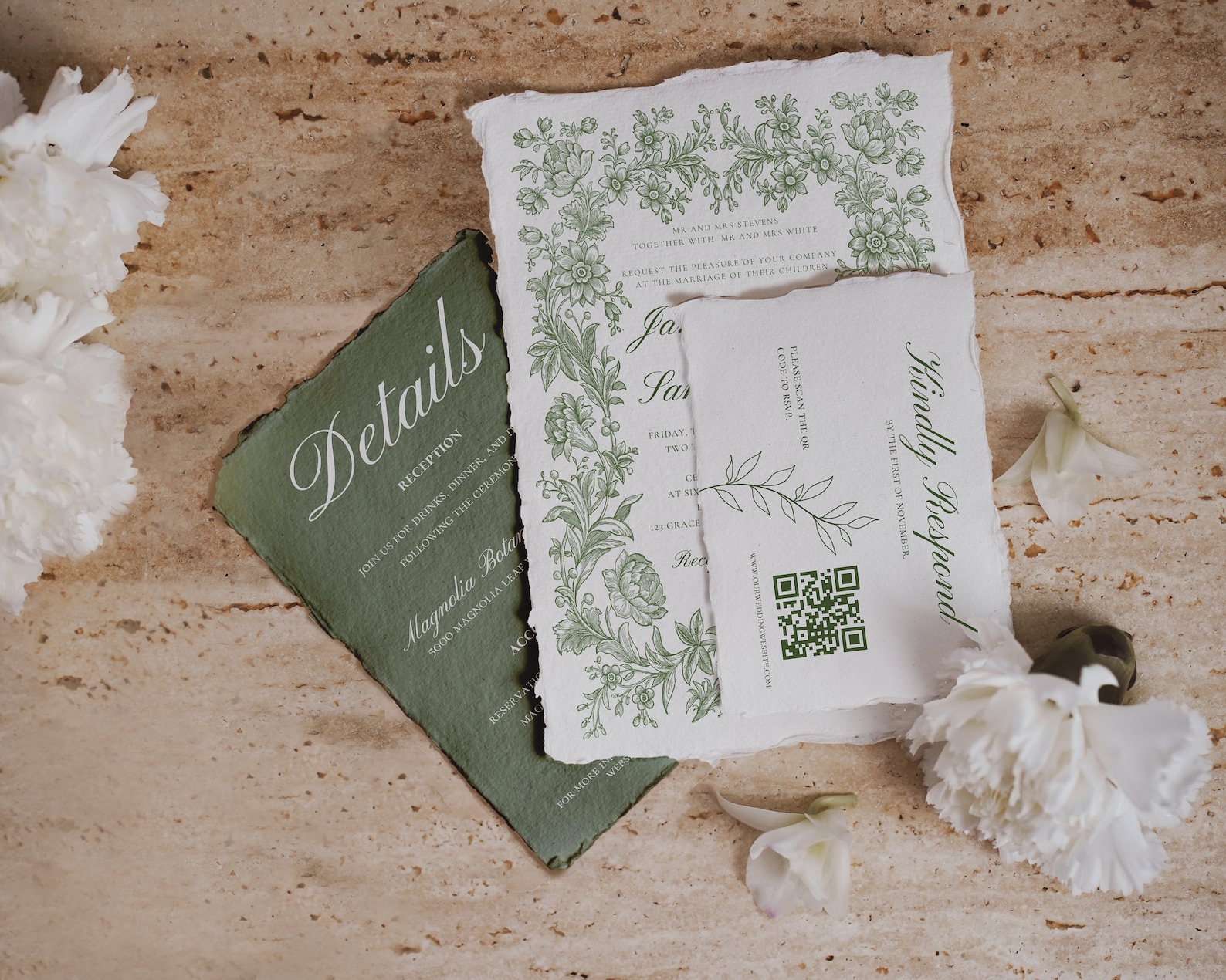 Botanical Green Garden Wedding Invitation Suite Editable, Green Edit ...