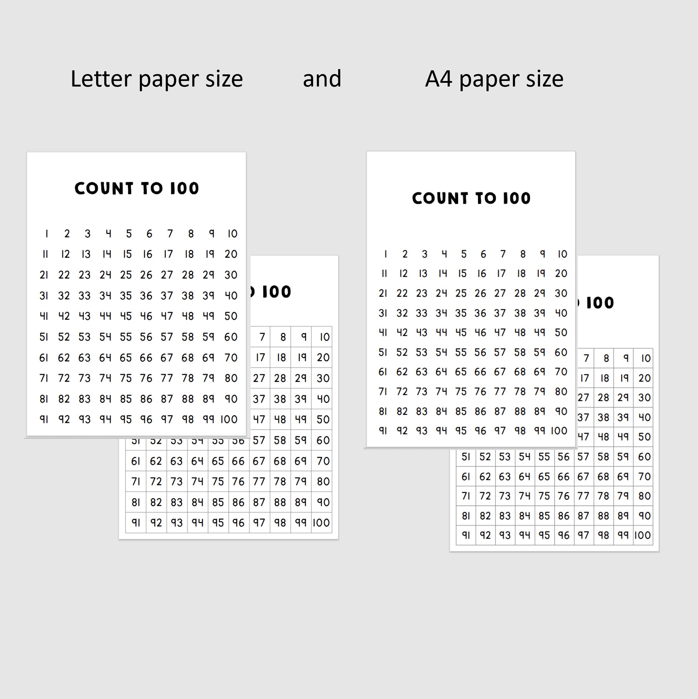 Count to 100 Number Chart Printable, Number 100 Poster, 1-100 Chart ...