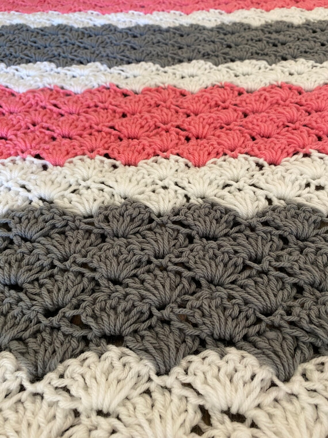 Pink and Grey Crocheted Baby Blanket - Etsy