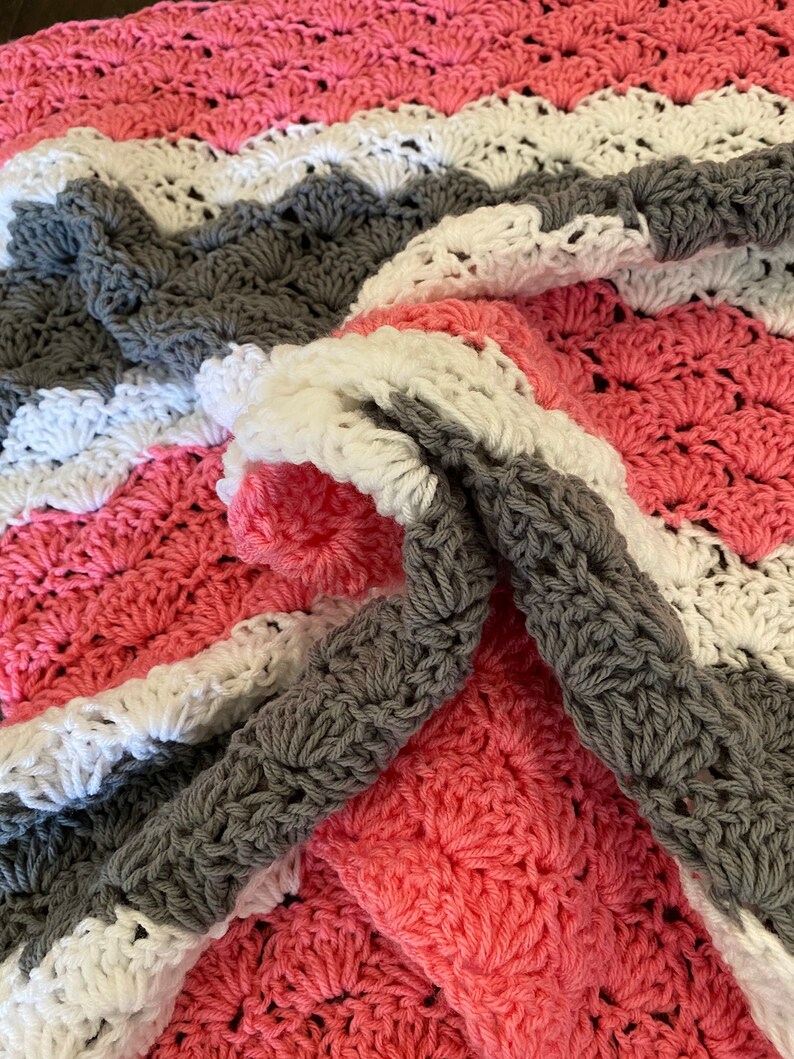 Pink and Grey Crocheted Baby Blanket - Etsy