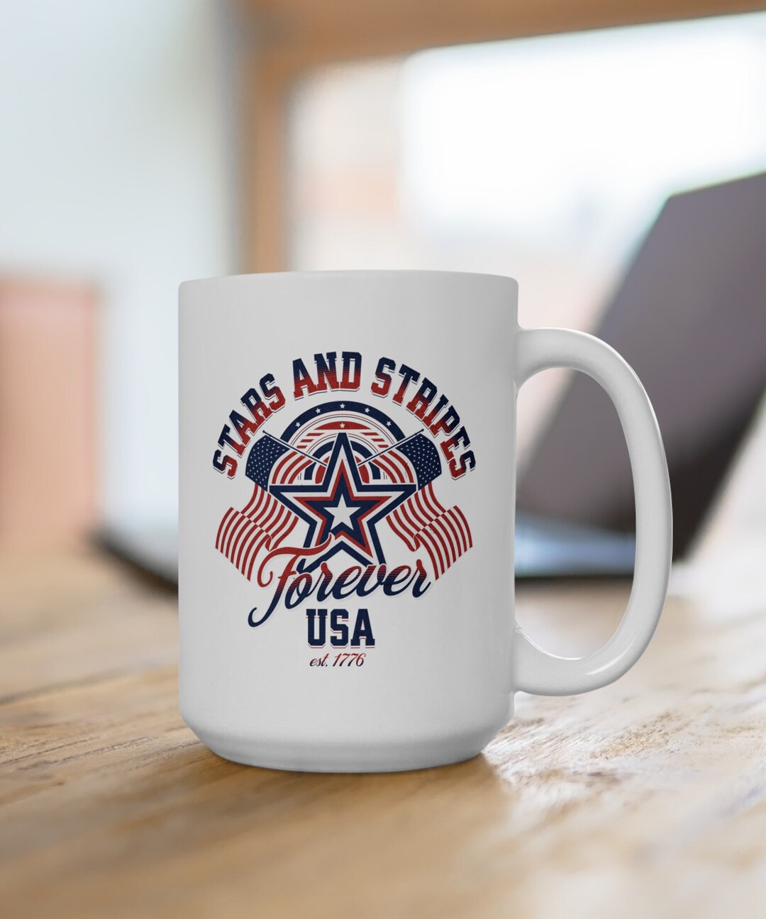 Patriotic 11oz or 15 Oz Ceramic Mug Red White and Blue 4th of July ...
