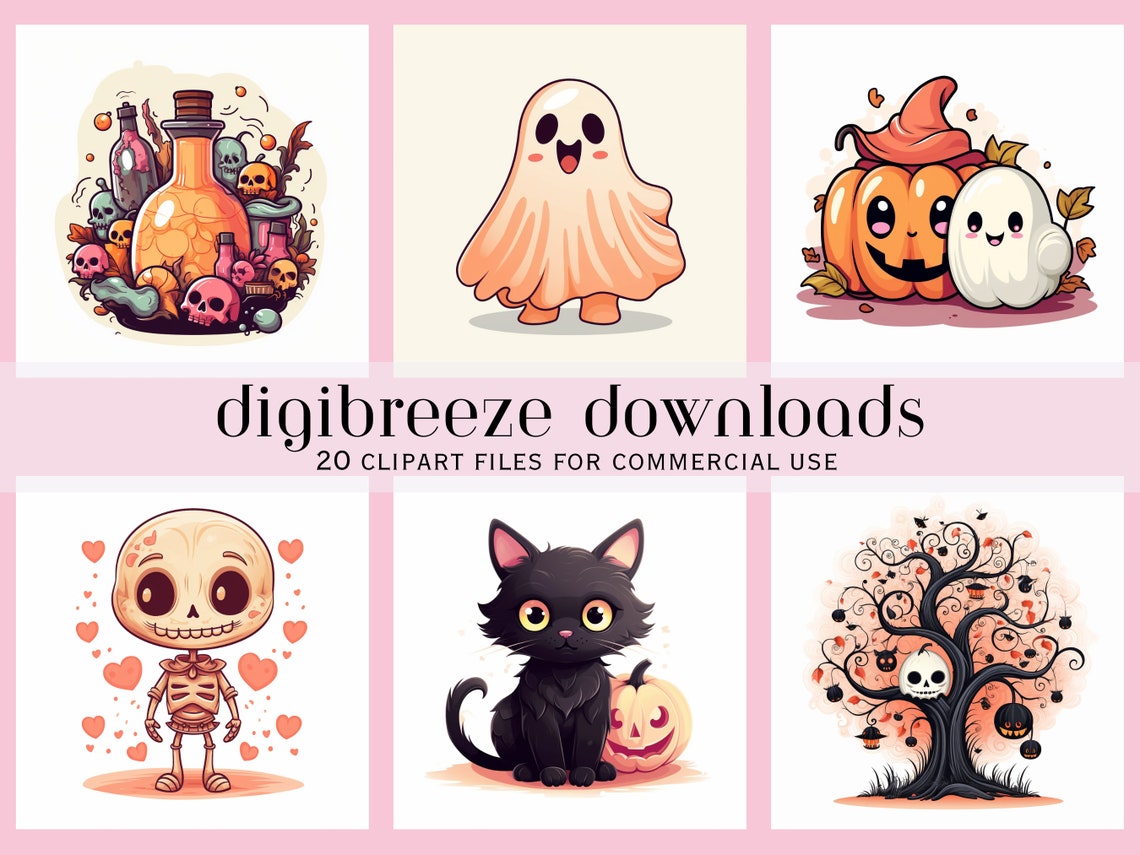 20 Cute Halloween Clipart File, Pastel Halloween Graphics, Kawaii ...