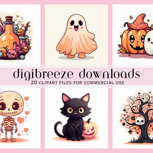20 Cute Halloween Clipart File, Pastel Halloween Graphics, Kawaii ...