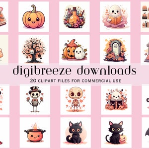 20 Cute Halloween Clipart File, Pastel Halloween Graphics, Kawaii ...