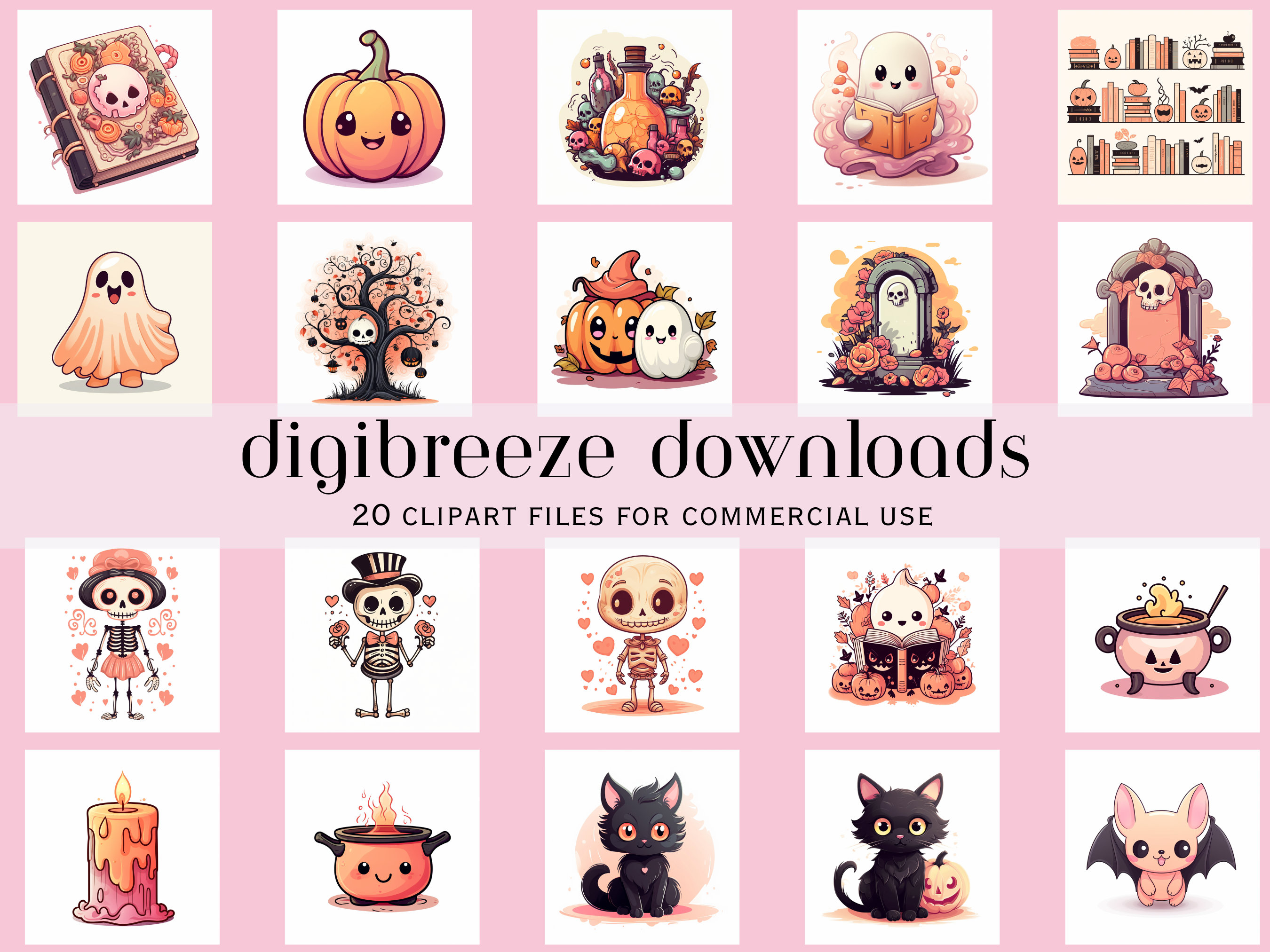 20 Cute Halloween Clipart File, Pastel Halloween Graphics, Kawaii ...