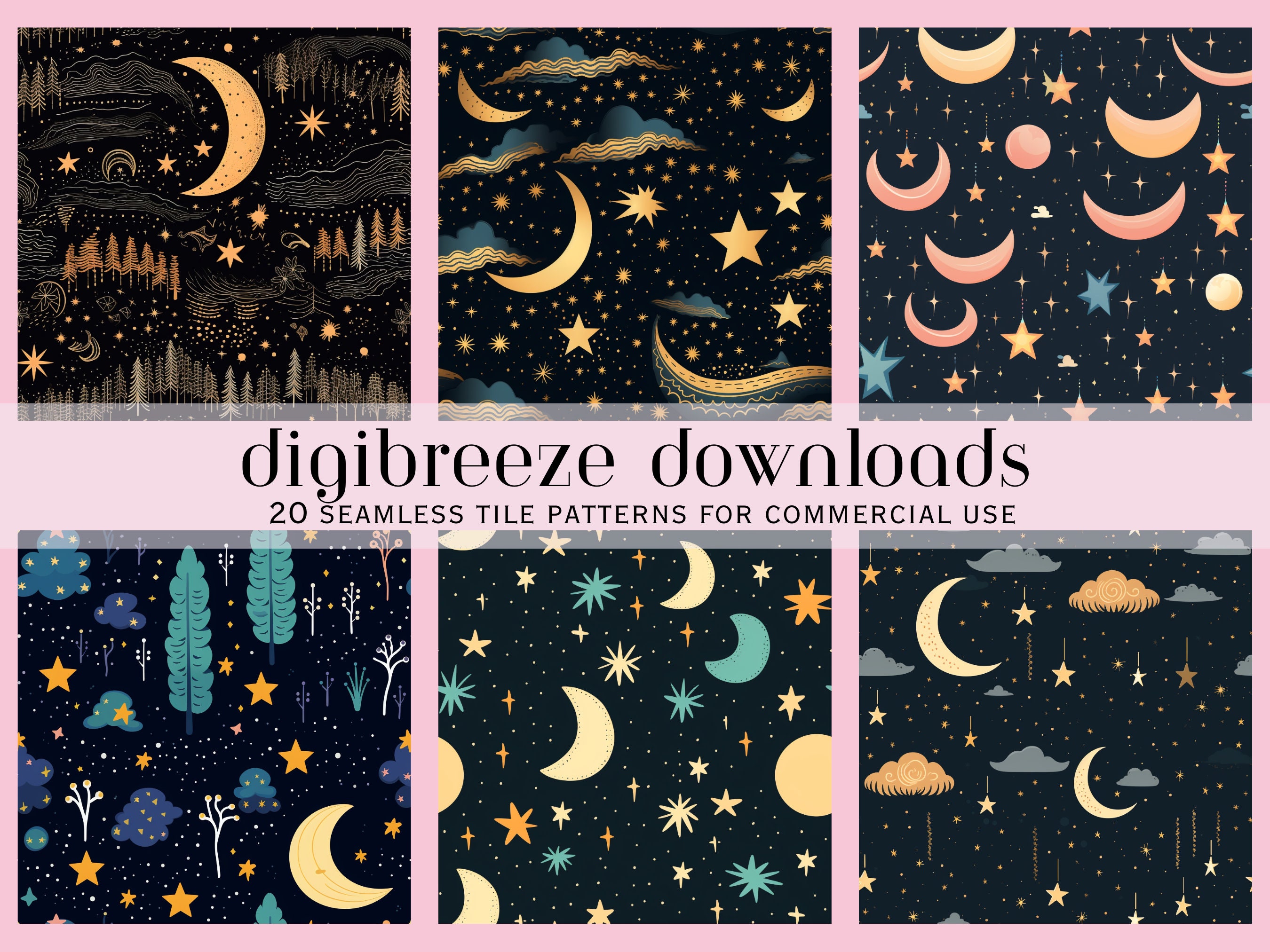 20 Celestial Moons and Stars Seamless File Sky Tile Pattern - Etsy