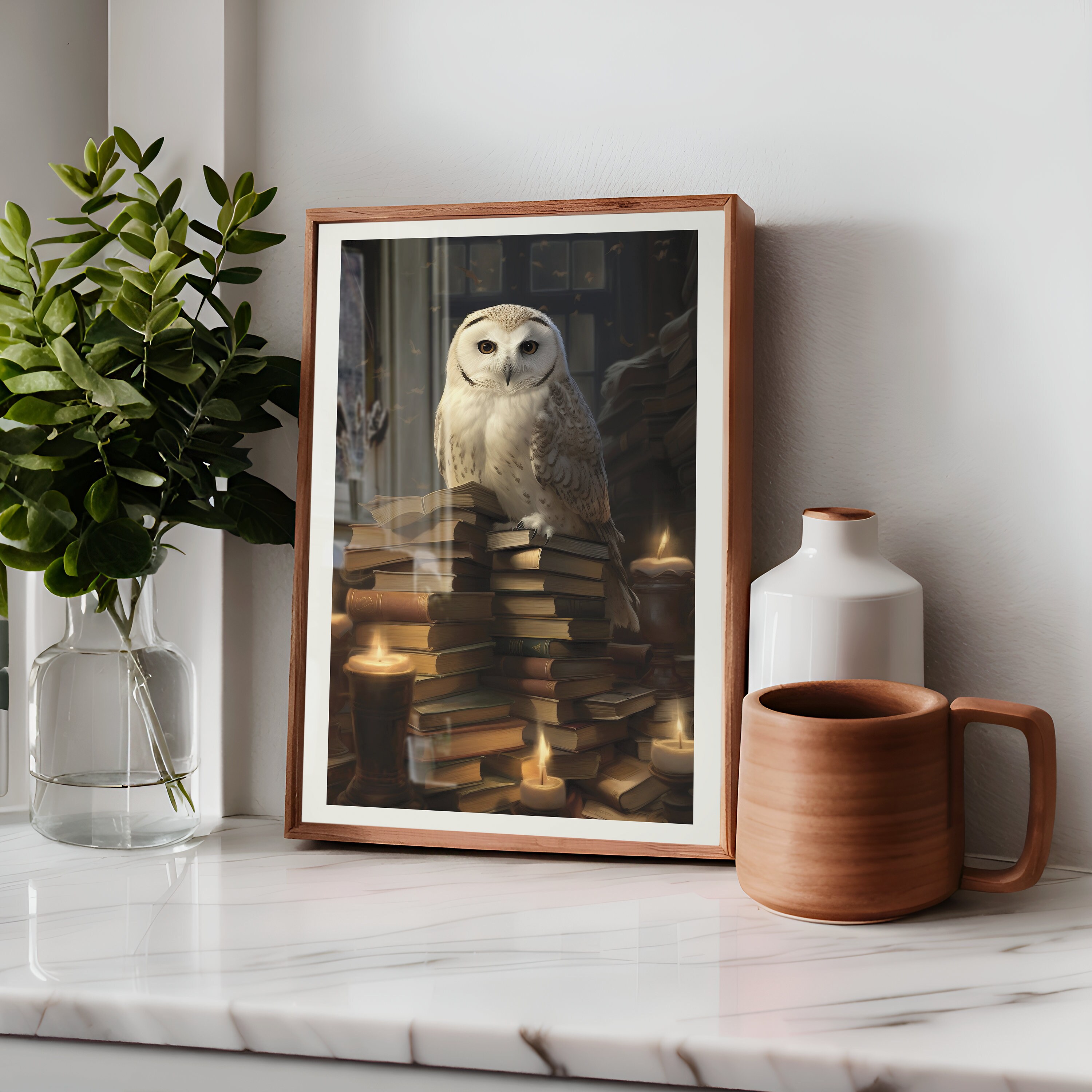 White Owl in Wizard Library Halloween Print | Wizarding World Decor ...