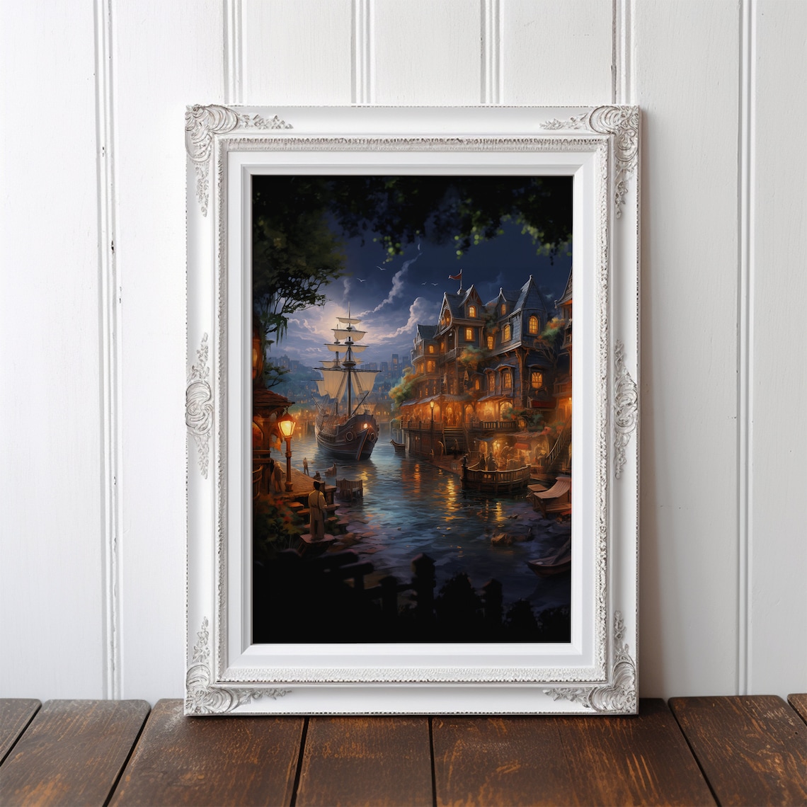 Pirates Boat Scene Poster Ahoy Captain Wall Art Magical Sparrow Pirate ...