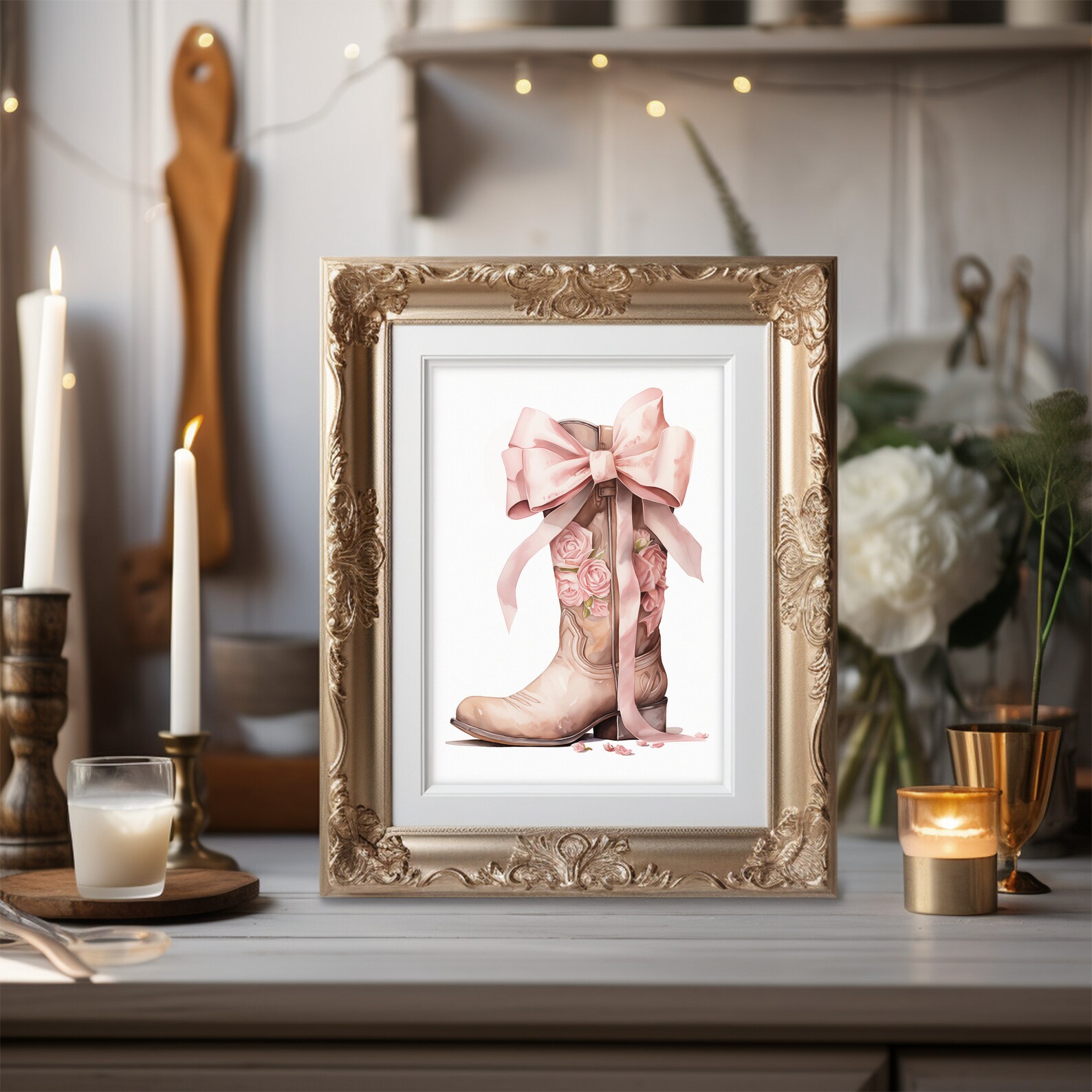 Coquette Cowgirl Boot Print | Pink Bow Dollette Soft Girl | Ballet Core ...