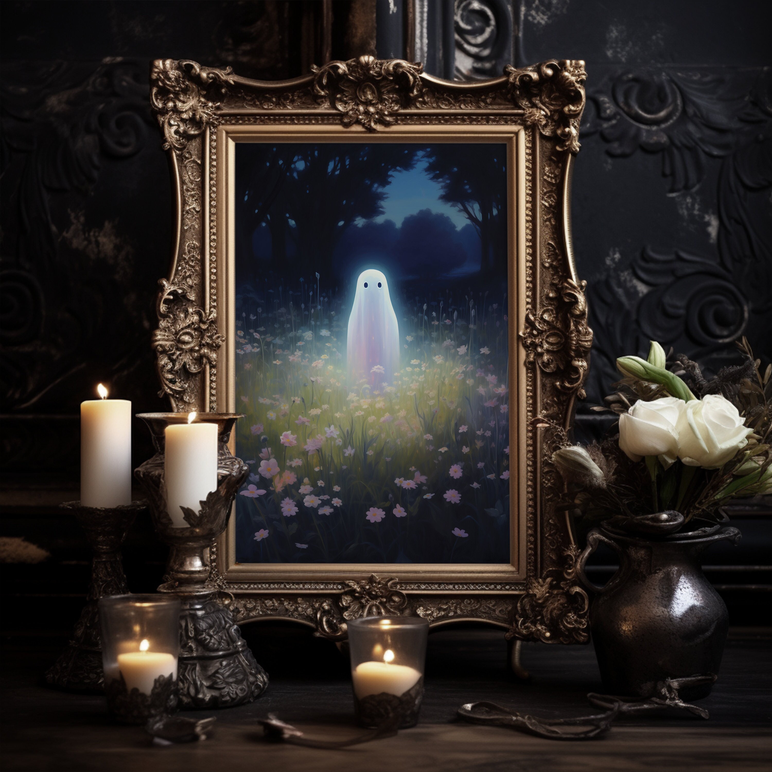Ghost in Flower Field Print | Whimsical Spooky Garden | HALLOWEEN ...