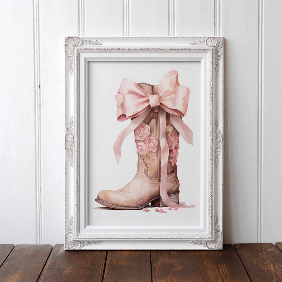 Coquette Cowgirl Boot Print | Pink Bow Dollette Soft Girl | Ballet Core ...