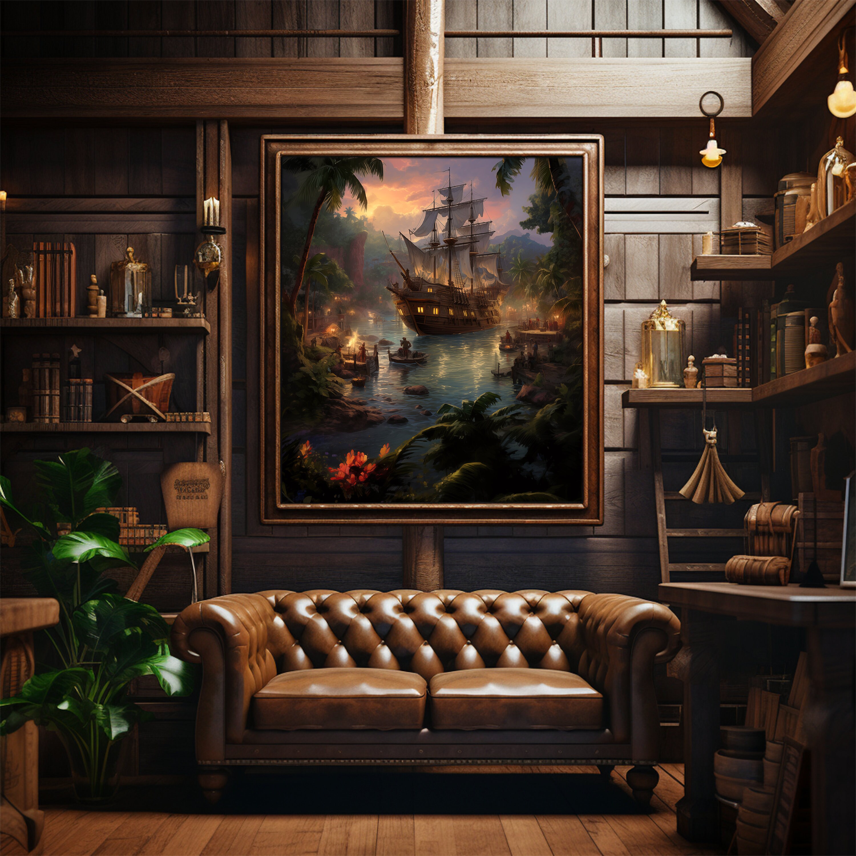 Pirates Night Poster Halloween Decor Magical Sparrow Pirateship Spooky ...