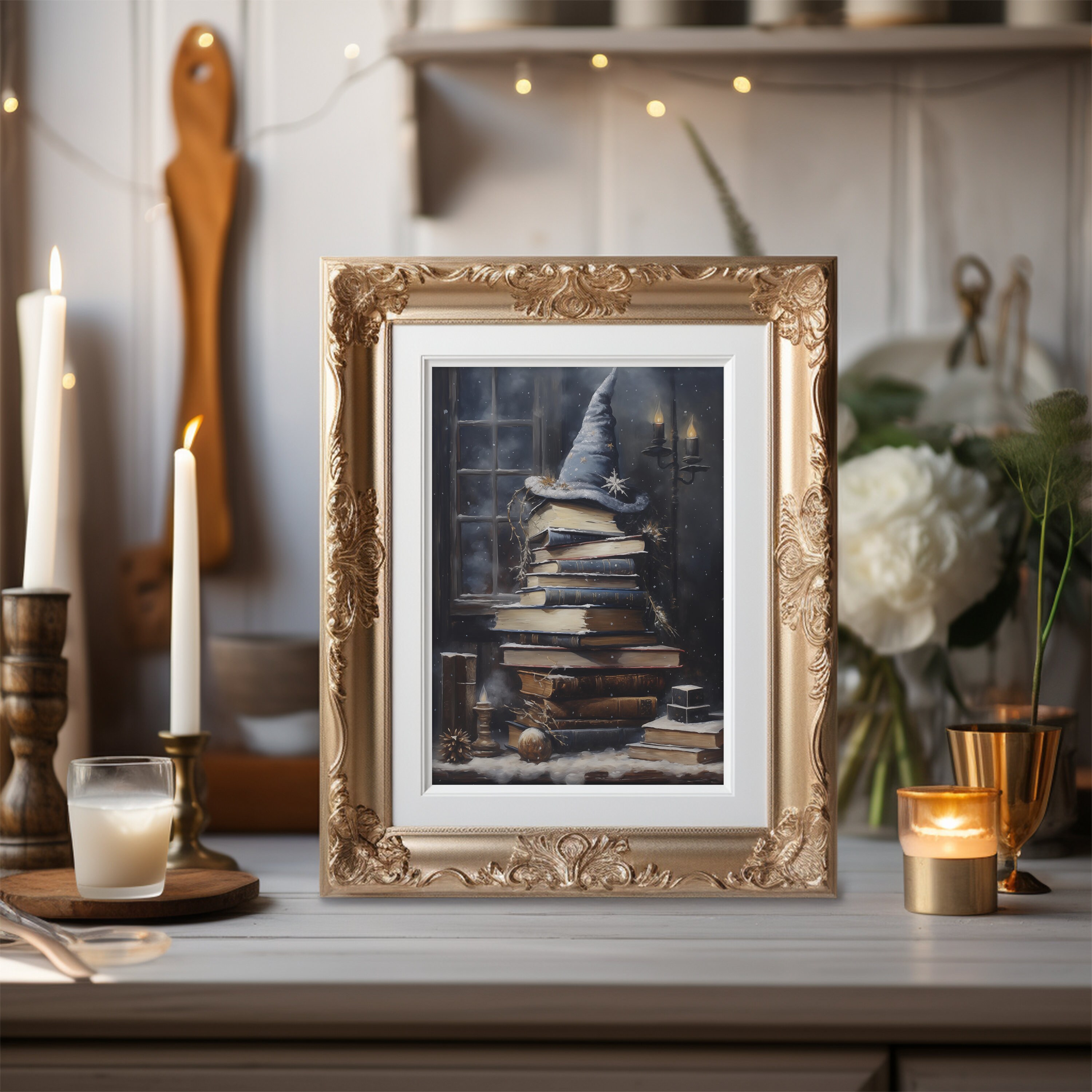 Christmas Wizard Hat Printable Snowy Hat on Books Winter Xmas Print ...