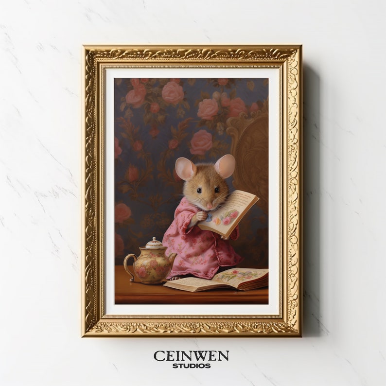 Coquette Mouse Print Cute Vintage Room Decor Victorian Tea Floral ...