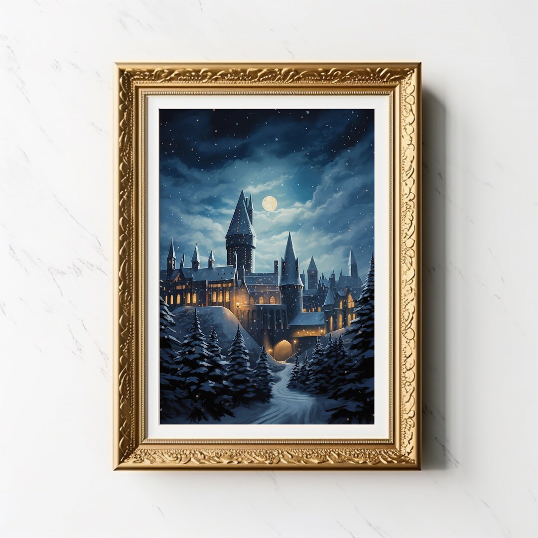 Christmas Wizard Castle Print | Snowy Xmas PRINTABLE | Snowing Winter ...