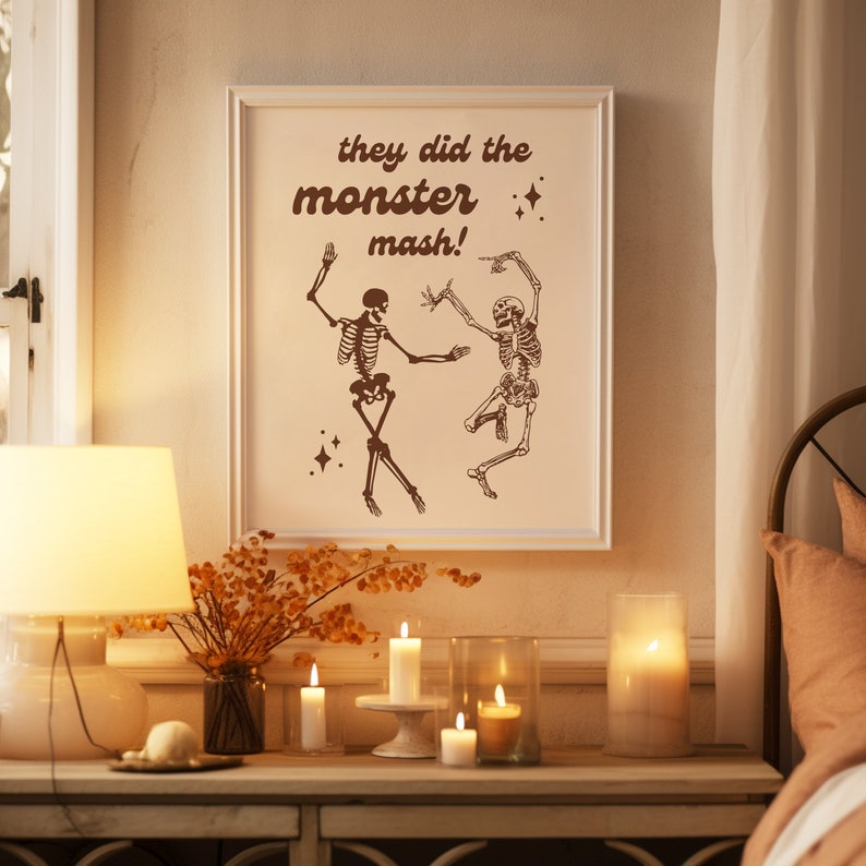 Monster Halloween Print | Dancing Skeleton Poster | Autumn Coastal ...