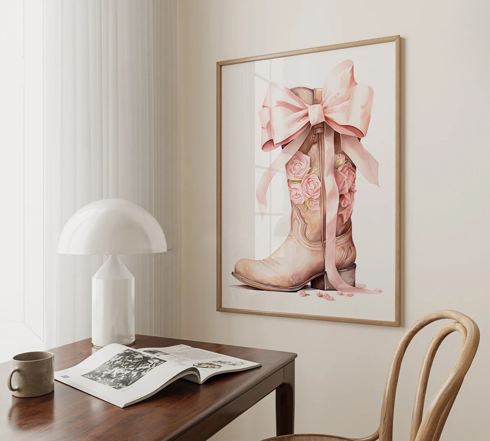 Coquette Cowgirl Boot Print | Pink Bow Dollette Soft Girl | Ballet Core ...