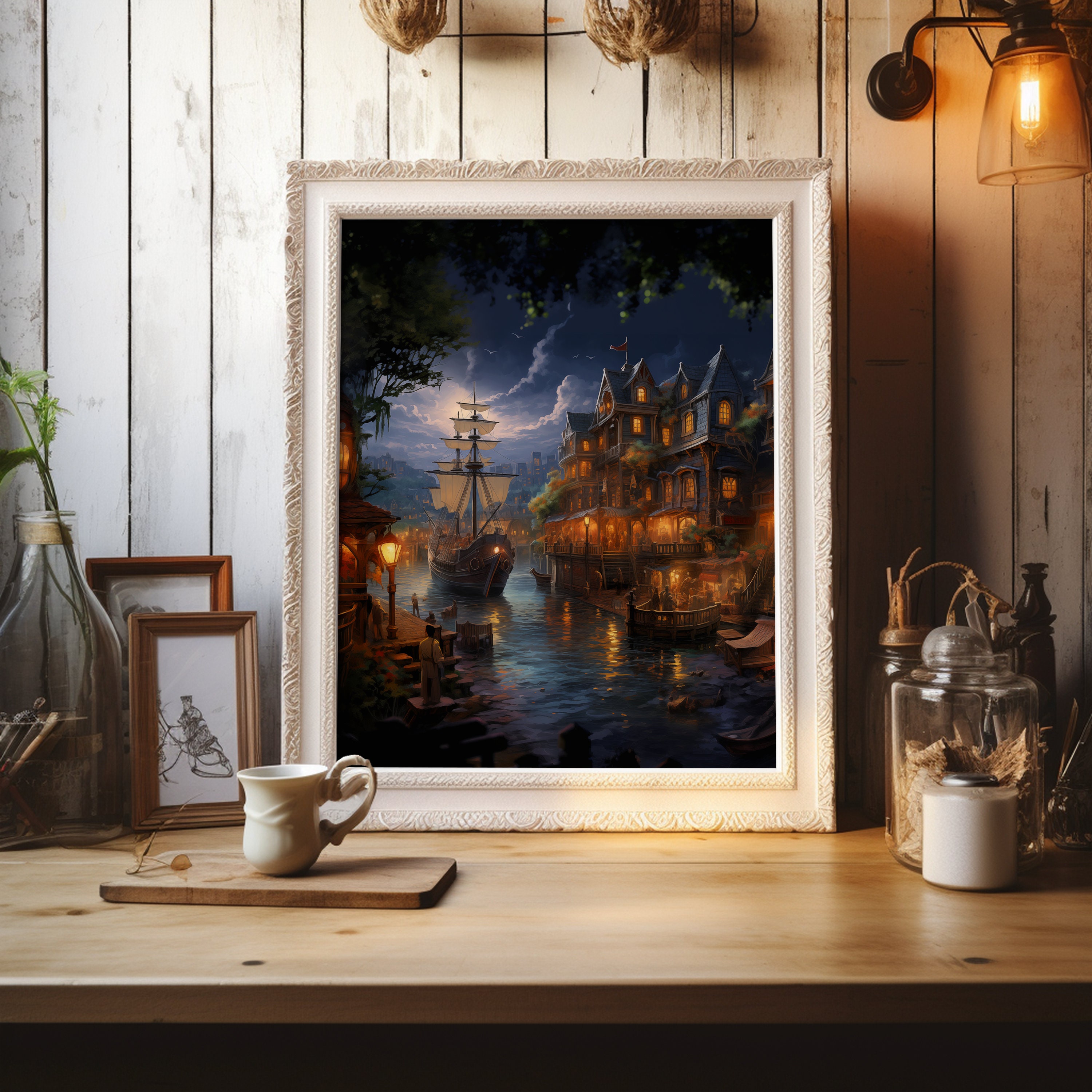 Pirates Boat Scene Poster | Ahoy Captain Wall Art | Magical Sparrow ...