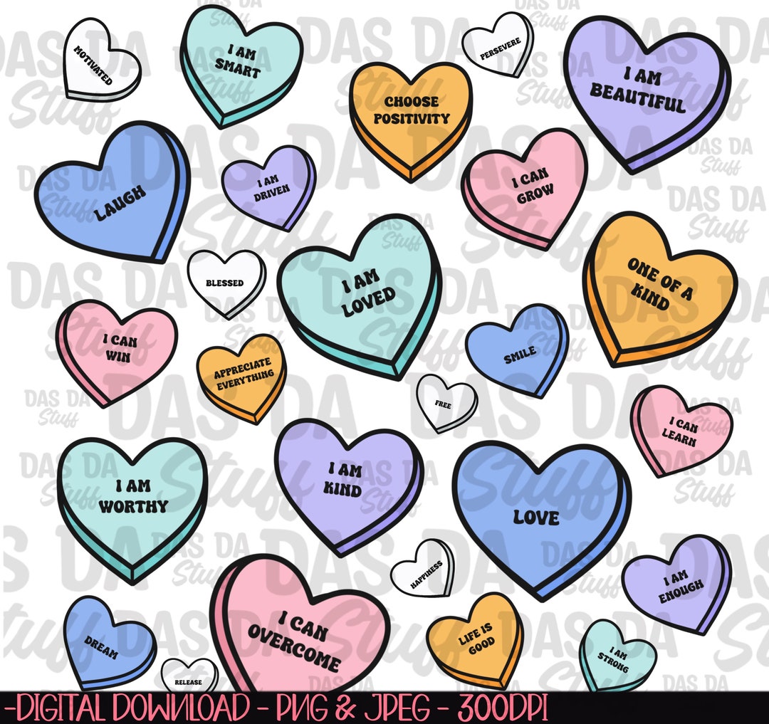 Positive Affirmations Candy Heart PNG for Valentines Gifts. Positive ...