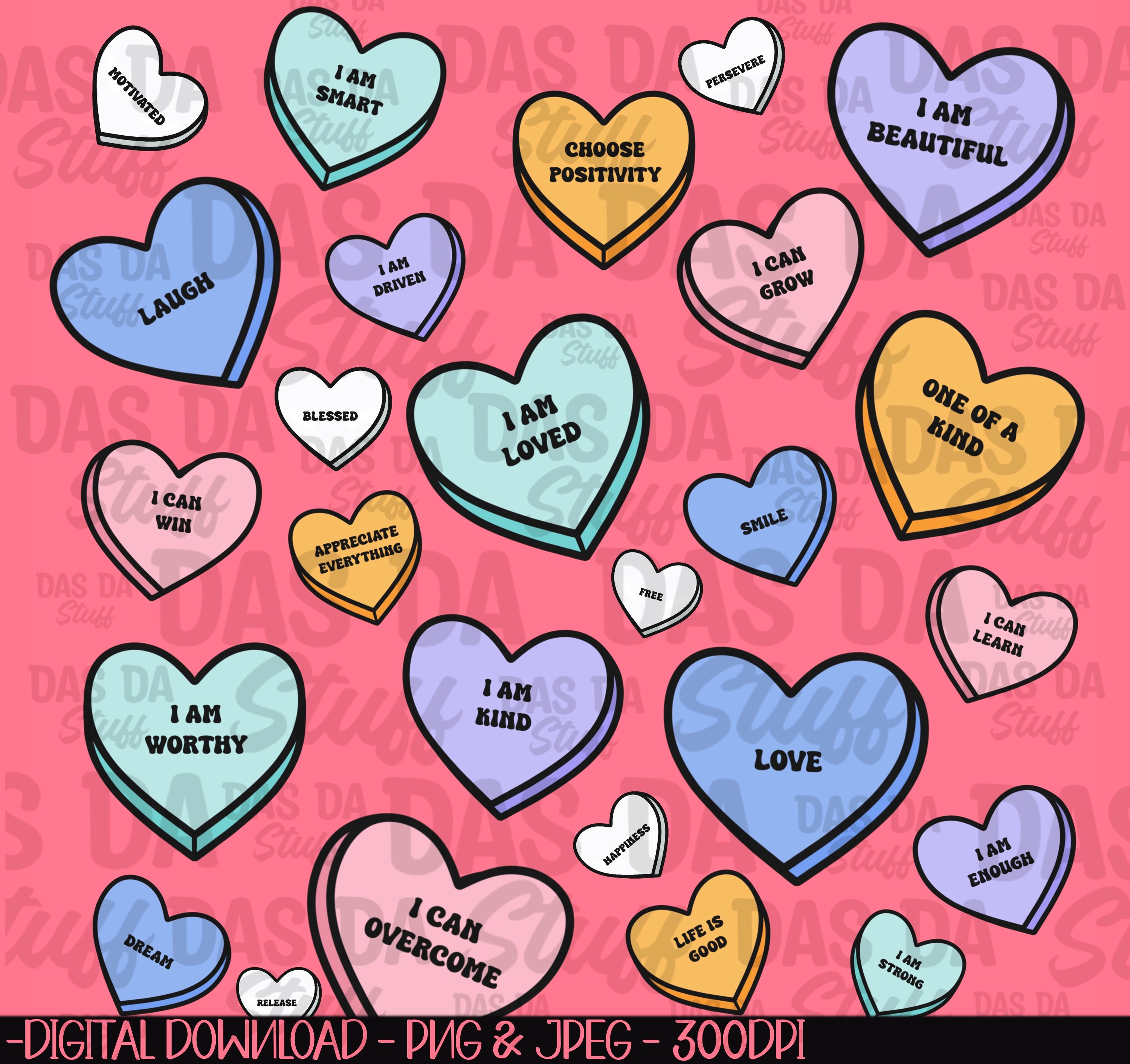 Positive Affirmations Candy Heart PNG for Valentines Gifts. Positive ...