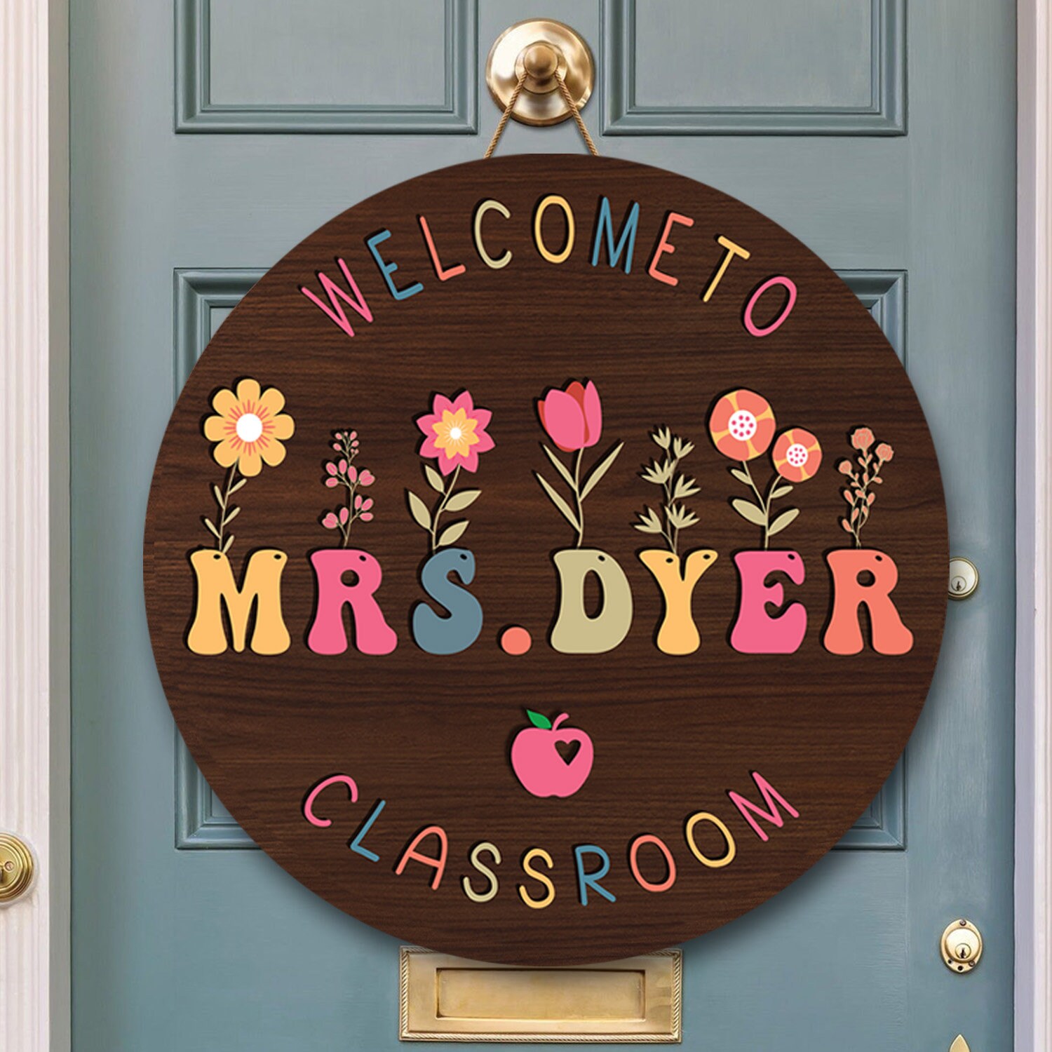 Personalized Teacher 3D Door Sign, Teacher Name Sign With Flowers ...