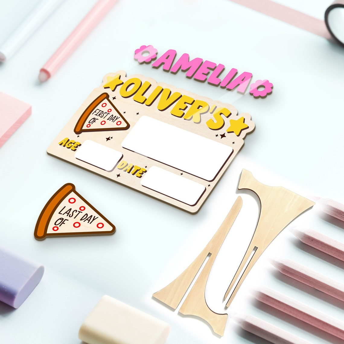 Pizza Interchangeable School Sign, Custom First Day at School Sign ...