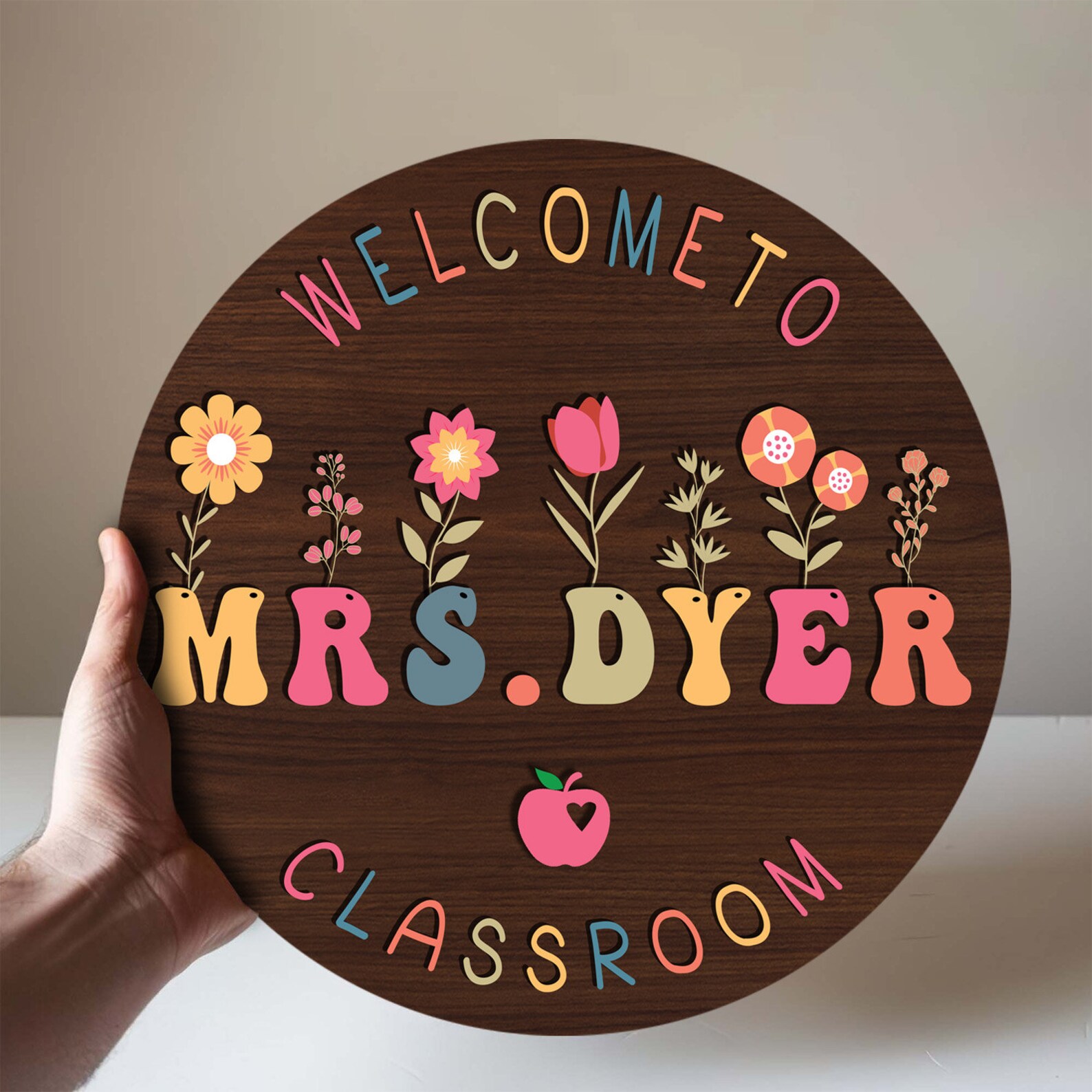 Personalized Teacher 3D Door Sign, Teacher Name Sign With Flowers ...