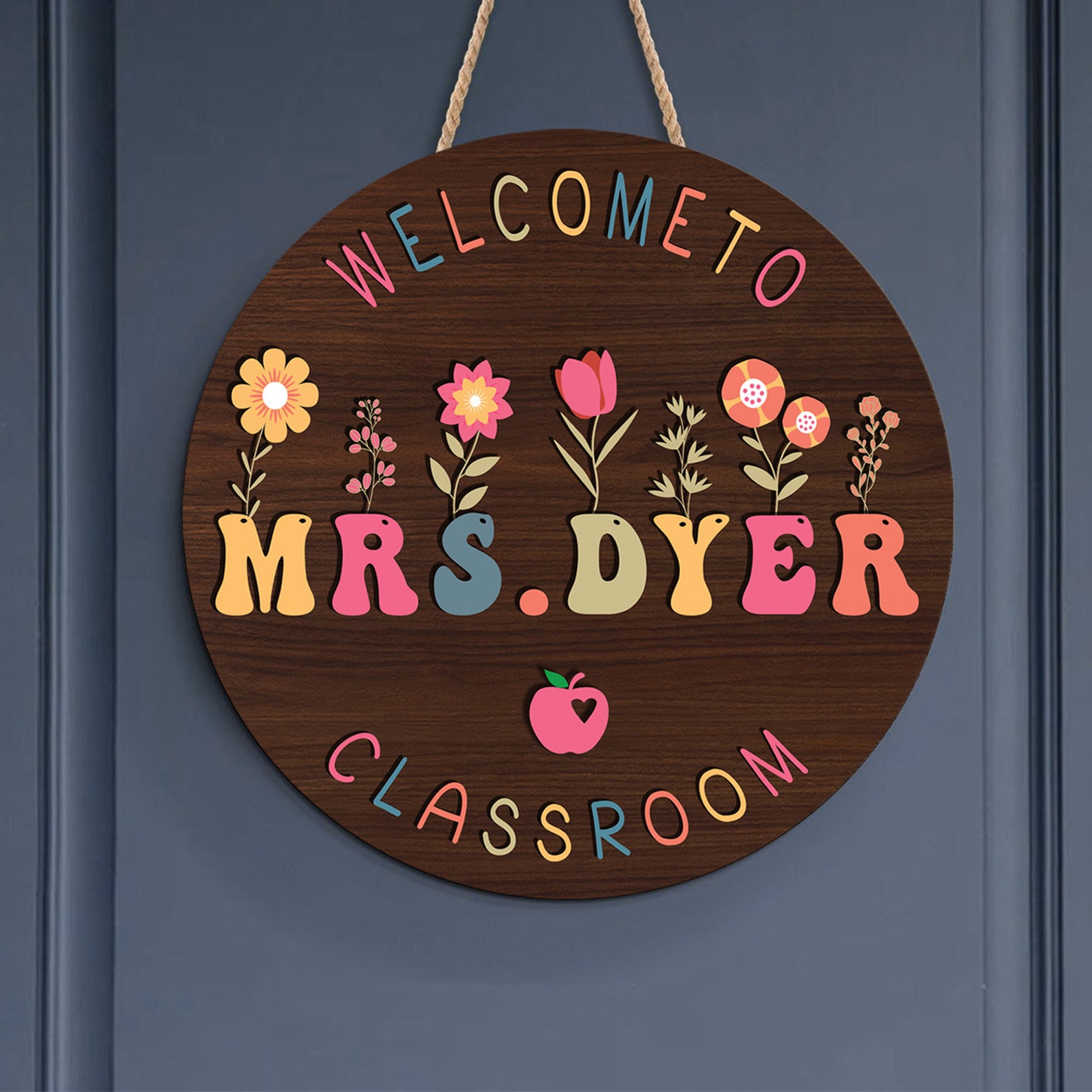 Personalized Teacher 3D Door Sign, Teacher Name Sign With Flowers ...