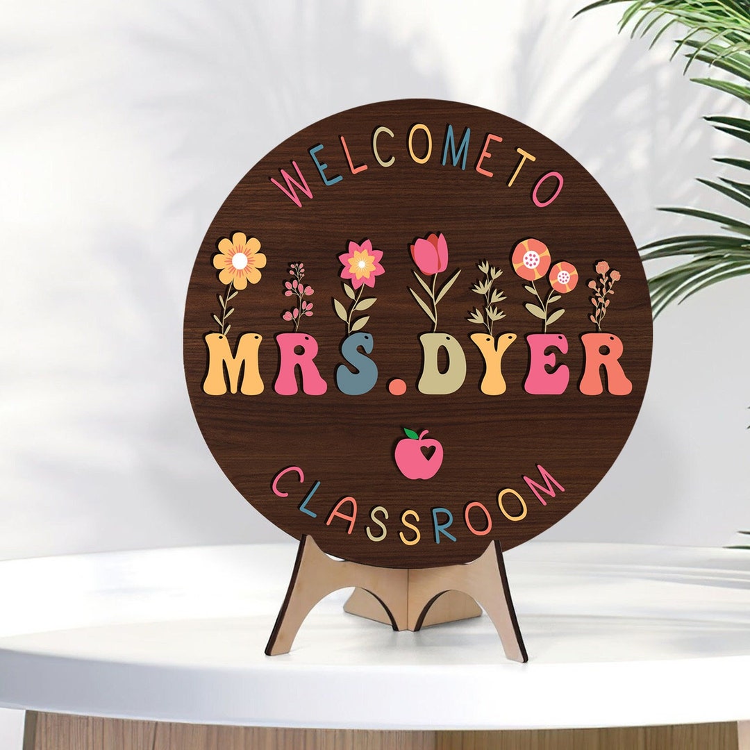 Personalized Teacher 3D Door Sign, Teacher Name Sign With Flowers ...