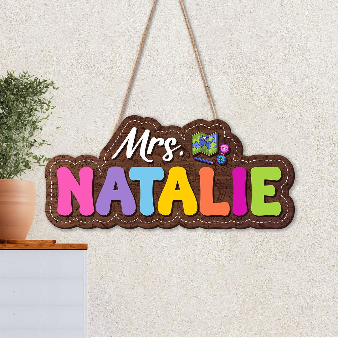 Personalized Teacher Name Sign Decor, Custom Teacher Name Door Hanger ...